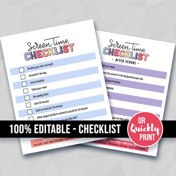 Screen Time Checklist for Teens - Etsy