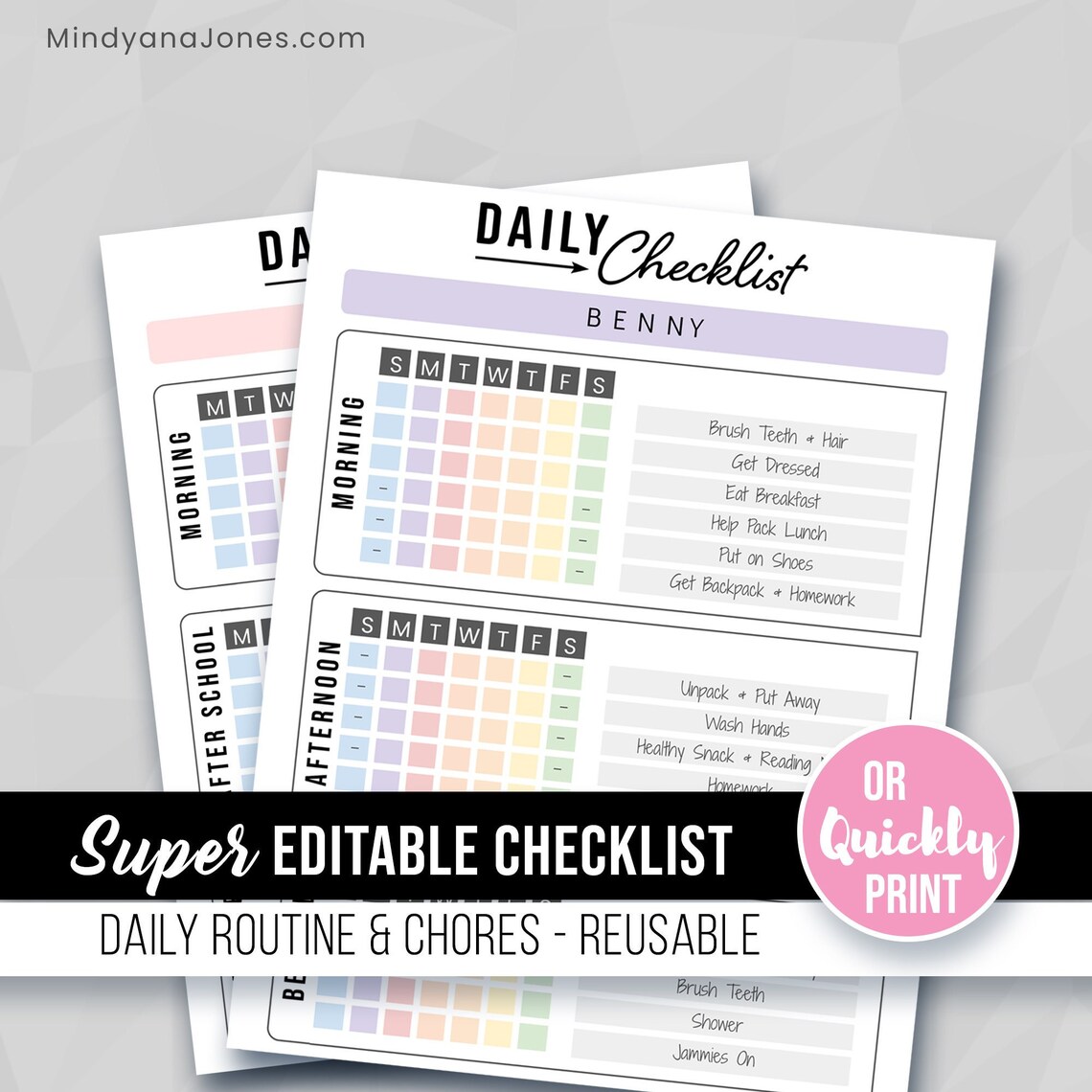 Printable Editable Daily Checklist for Kids Teen or Adults - Etsy