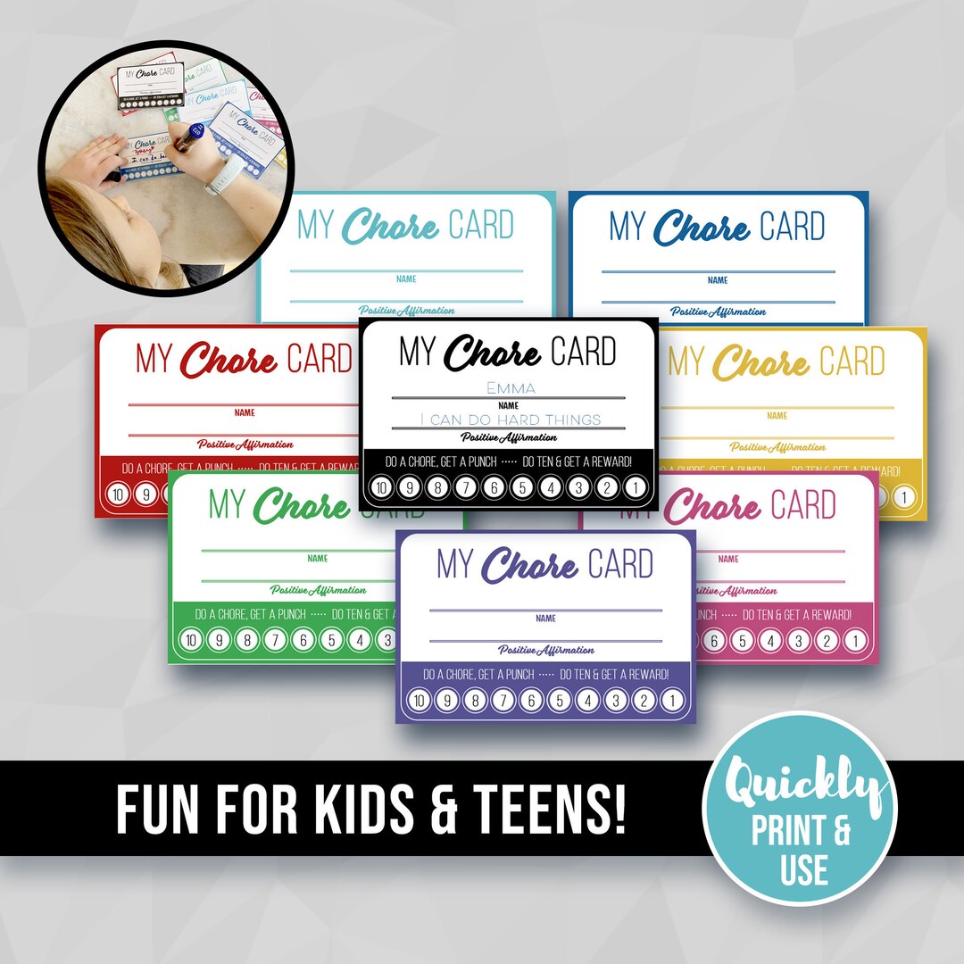 Kids & Teens Punch Chore Cards, Rewards for the Family, Earning ...