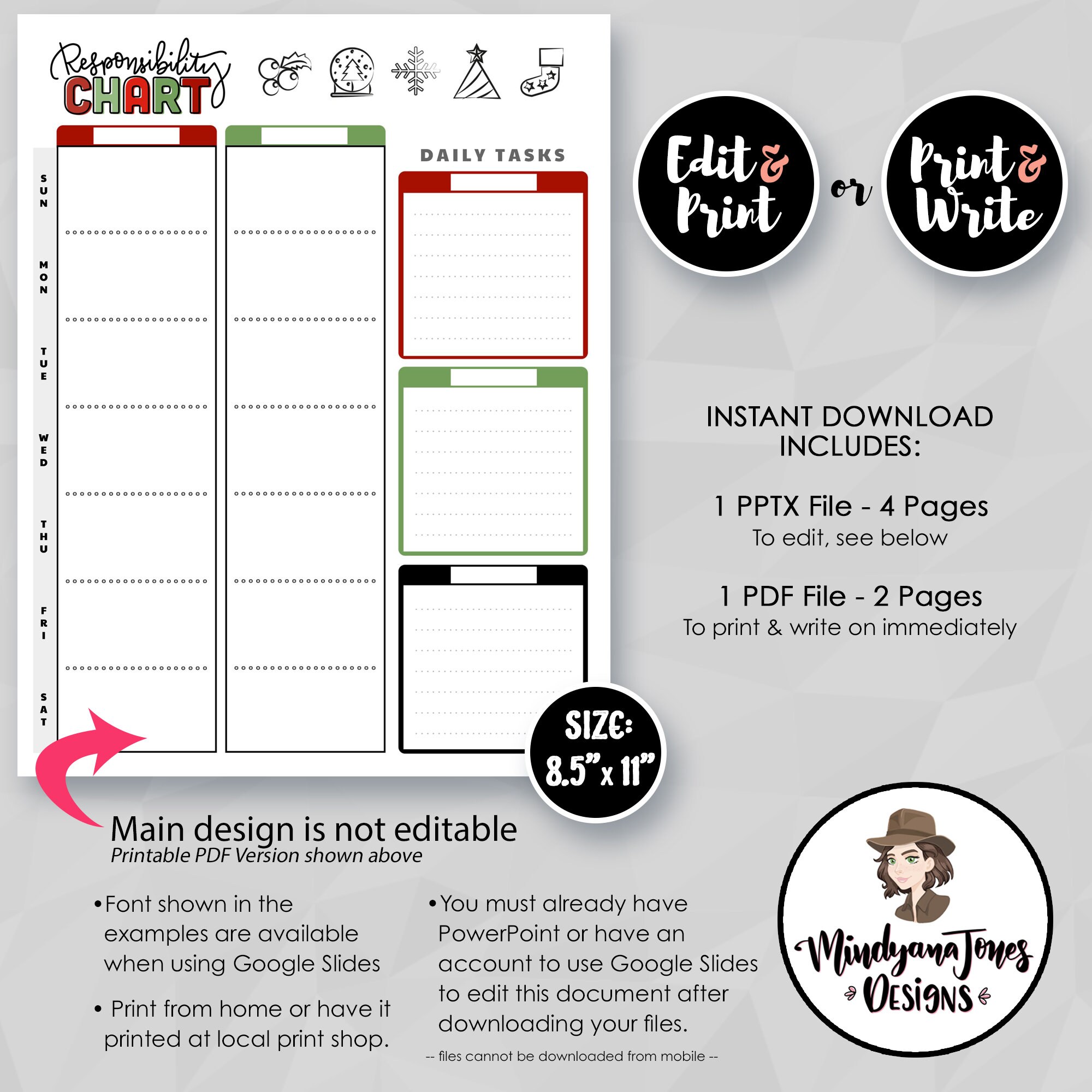 Christmas Family Chore Charts Printable Weekly & Daily | Etsy
