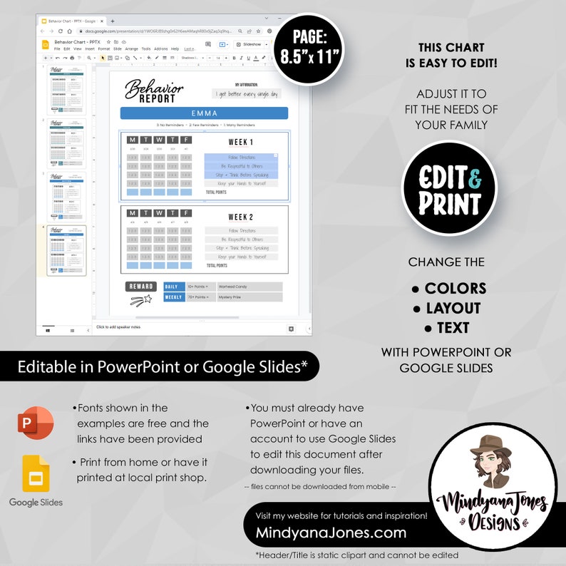 Behavior Report Chart Printable Editable Daily Weekly - Etsy