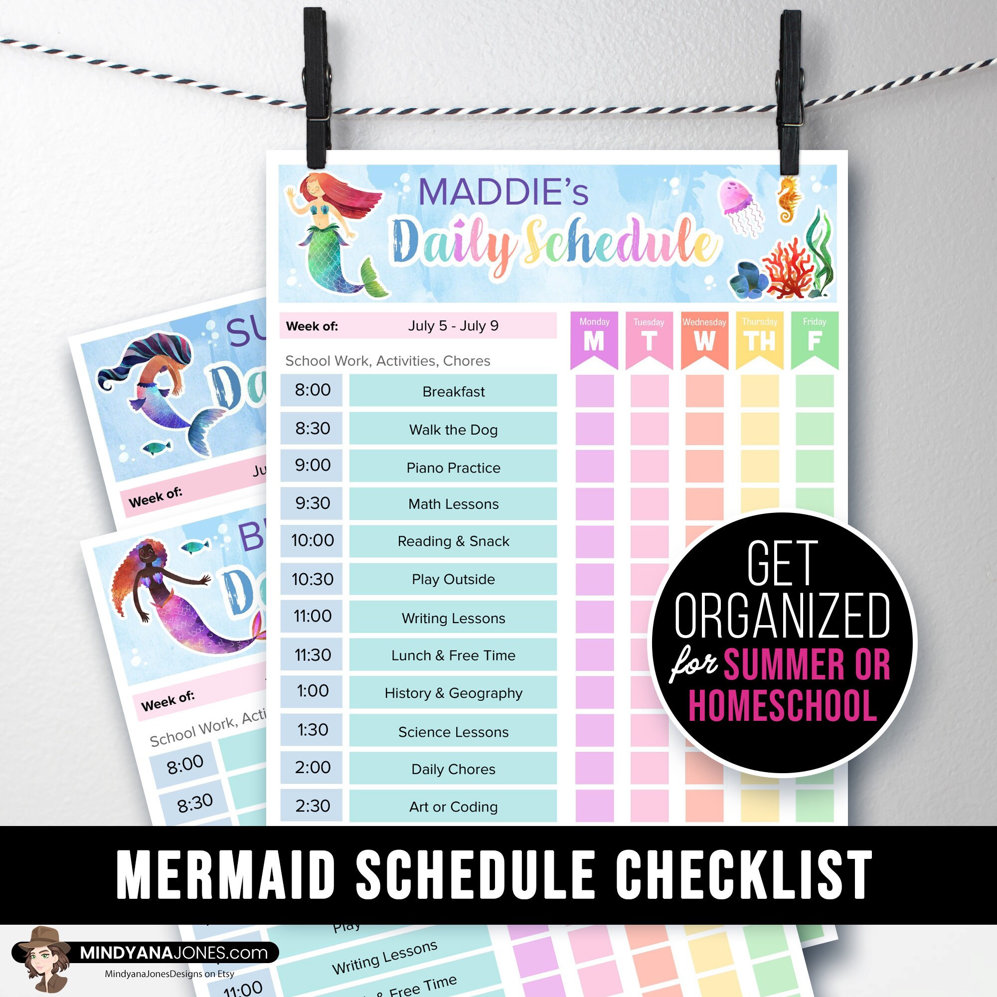 Mermaid Daily Schedule Template Rainbow Ocean Sea Kids - Etsy