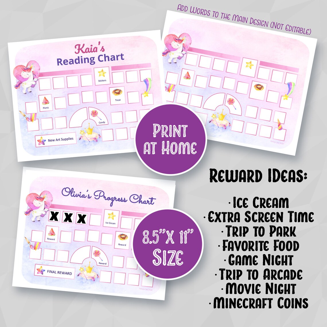 Unicorn Progress Chart for Girls Reading Teeth Brushing - Etsy