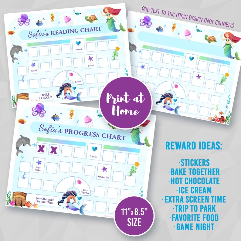 Editable Mermaid Ocean Progress Reward Chart Reading | Etsy