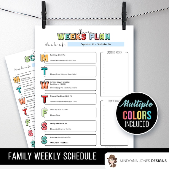 Family Weekly Planner Schedule Template Activities for Kids - Etsy