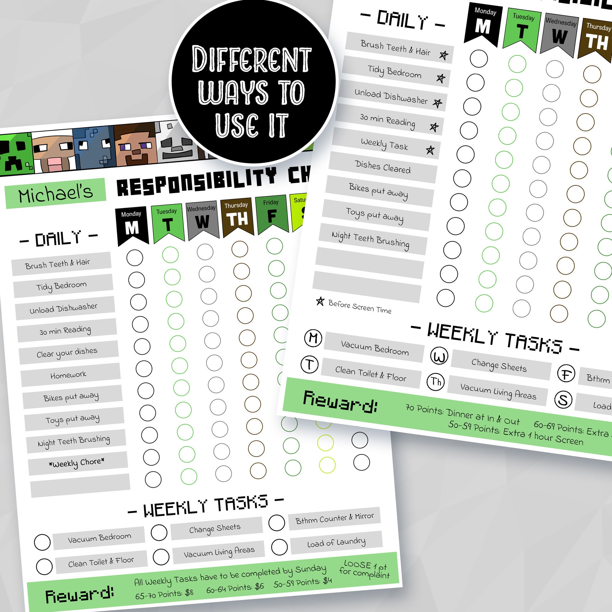 Gamer Chore Chart Weekly & Daily Tasks Daily | Etsy