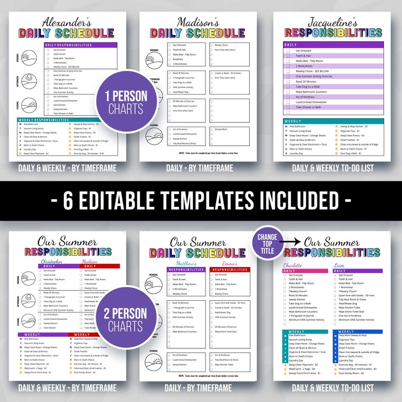 Daily & Weekly Schedule Responsibilities Checklists for Kids - Etsy