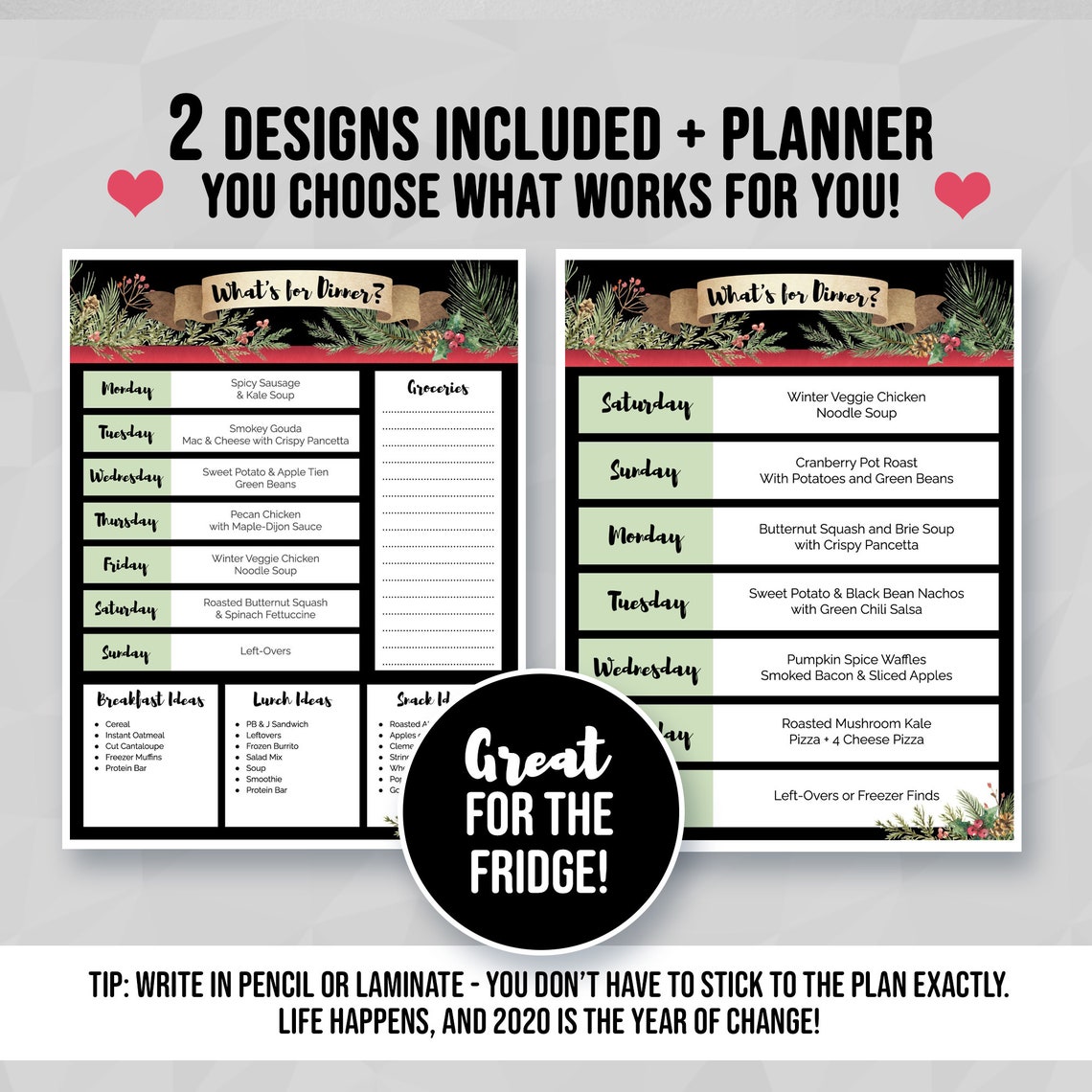 Printable Winter Dinner Menu Planner Grocery List - Etsy