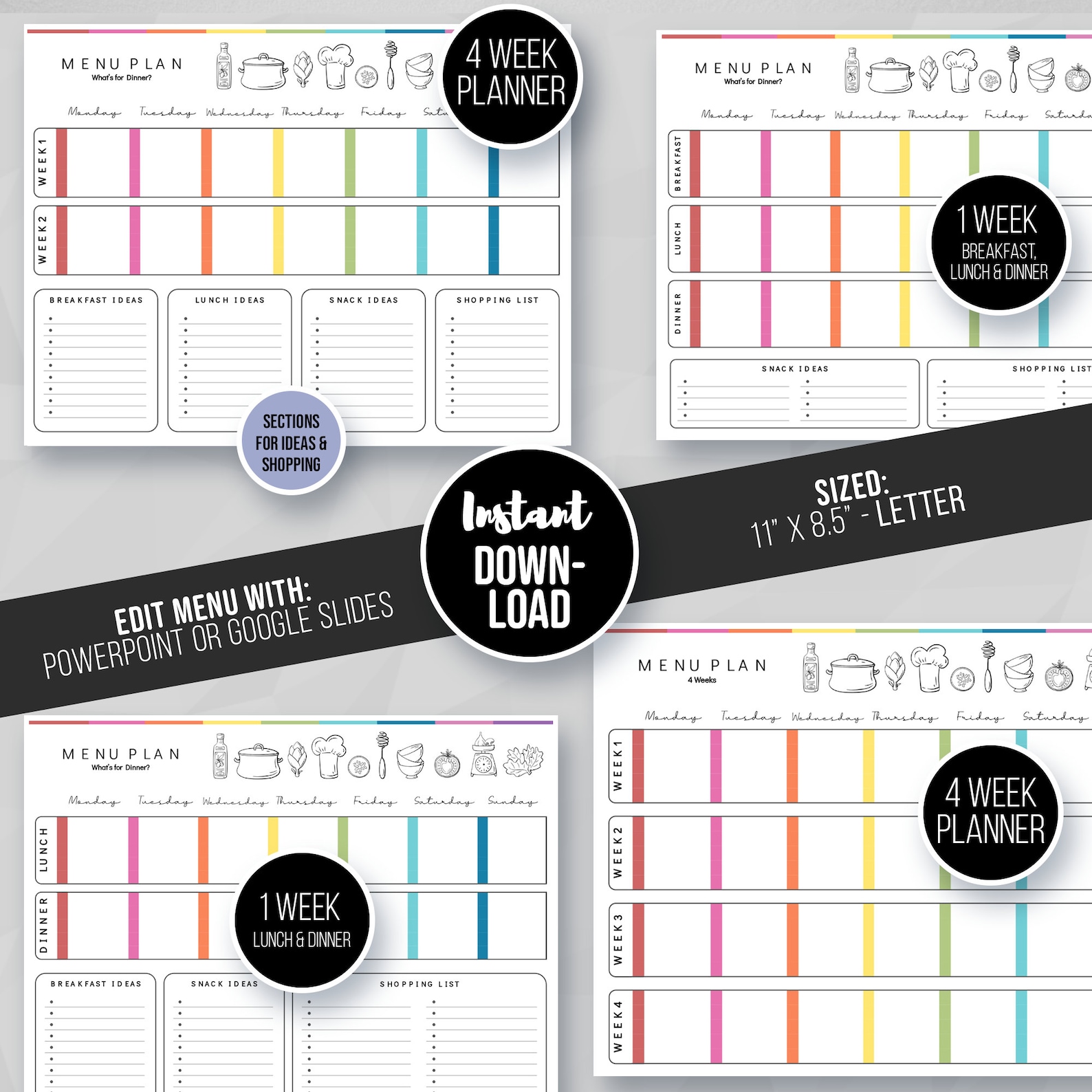 Printable Monthly Weekly Family Menu Planners 1 2 4 Week Meal - Etsy