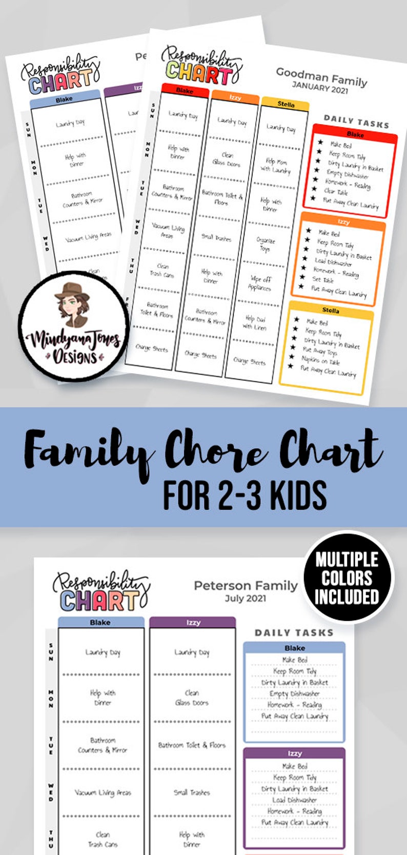 2-3 Multiple Kids & Family Chore Charts | Instant Download | Printable ...
