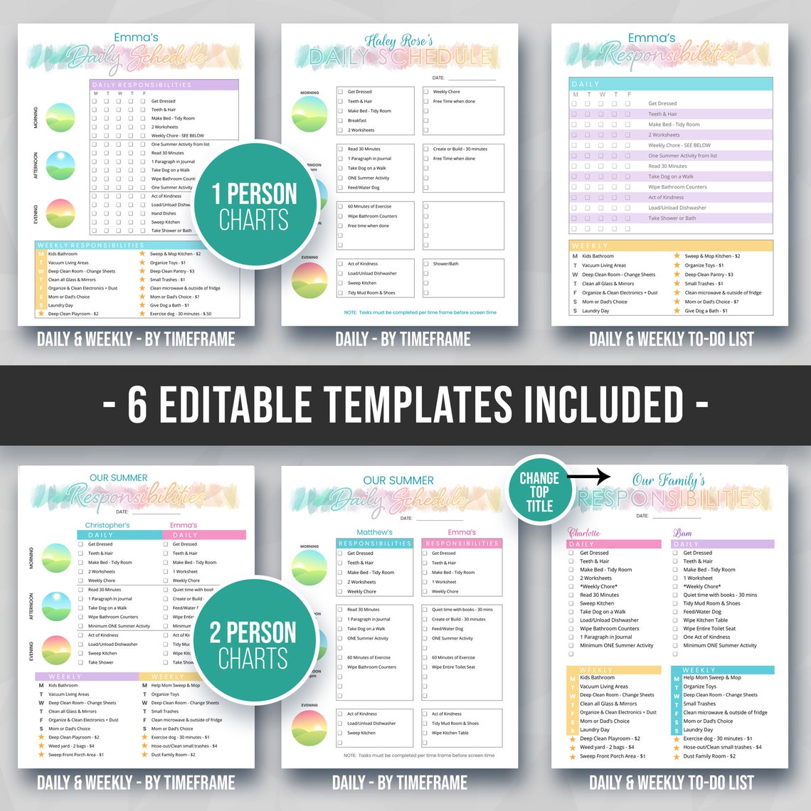 1-2 Person Daily Responsibilities Schedule Checklists for - Etsy