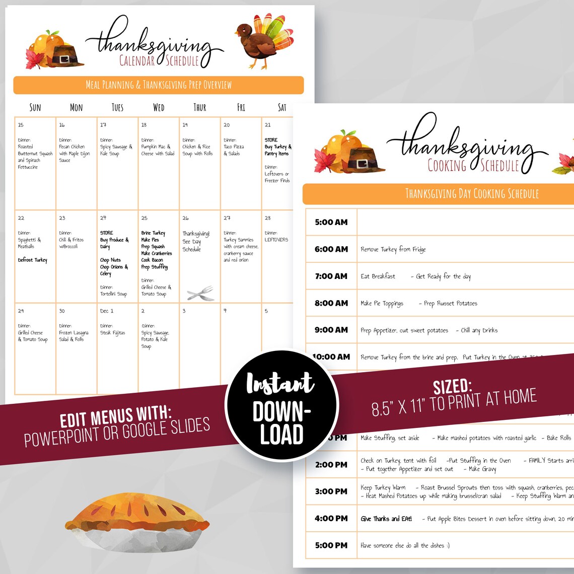 Thanksgiving Meal Planner Set Shopping Checklist Calendar | Etsy