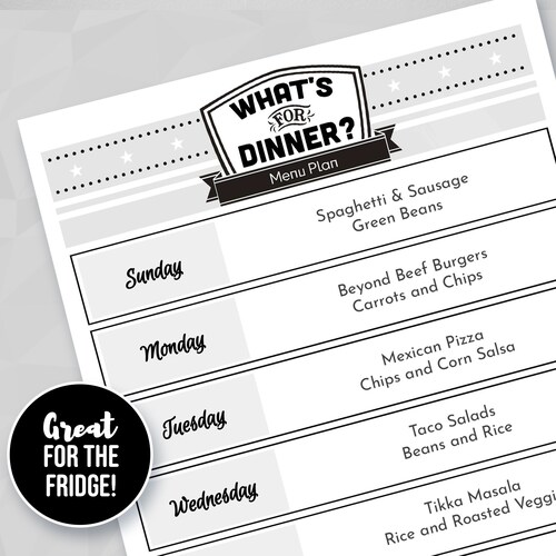 Printable Family Menu Weekly Meal List Fridge Forecast - Etsy Canada