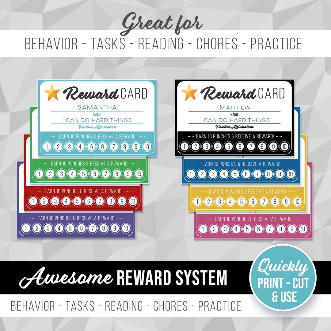 Reward Cards, Punch Chart System for the Family, Motivational Fun, Kids ...