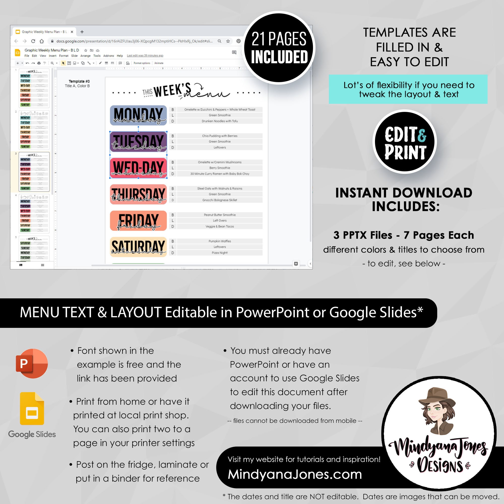 Printable Family Menu, Weekly Meal List, Fridge Forecast, What's for ...