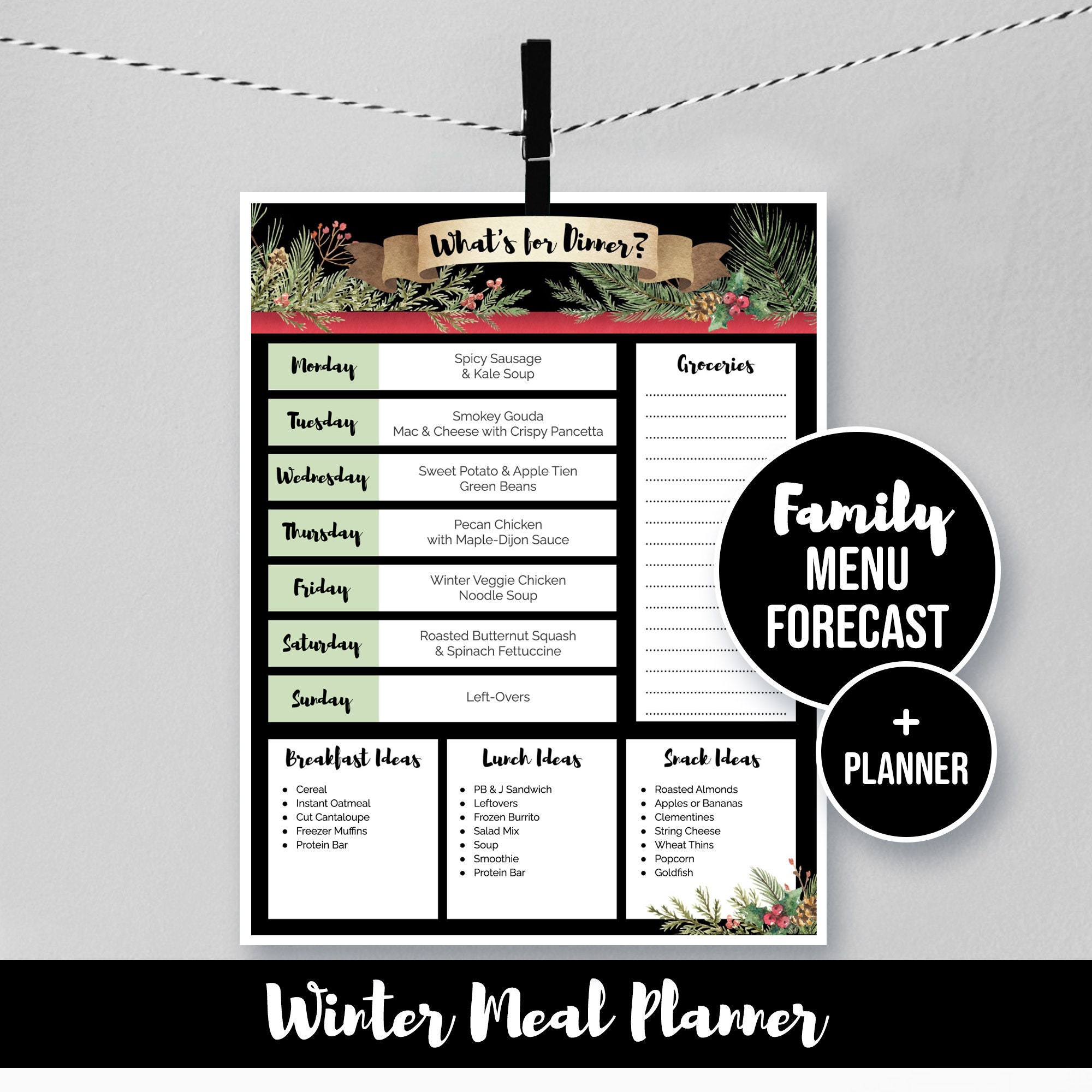 Printable Winter Dinner Menu Planner Grocery List - Etsy