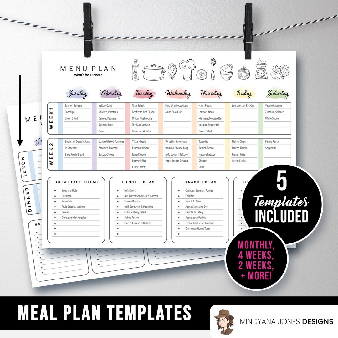 1-2 Week Family Meal Plan Templates, Weekly Dinner Menu Planner ...