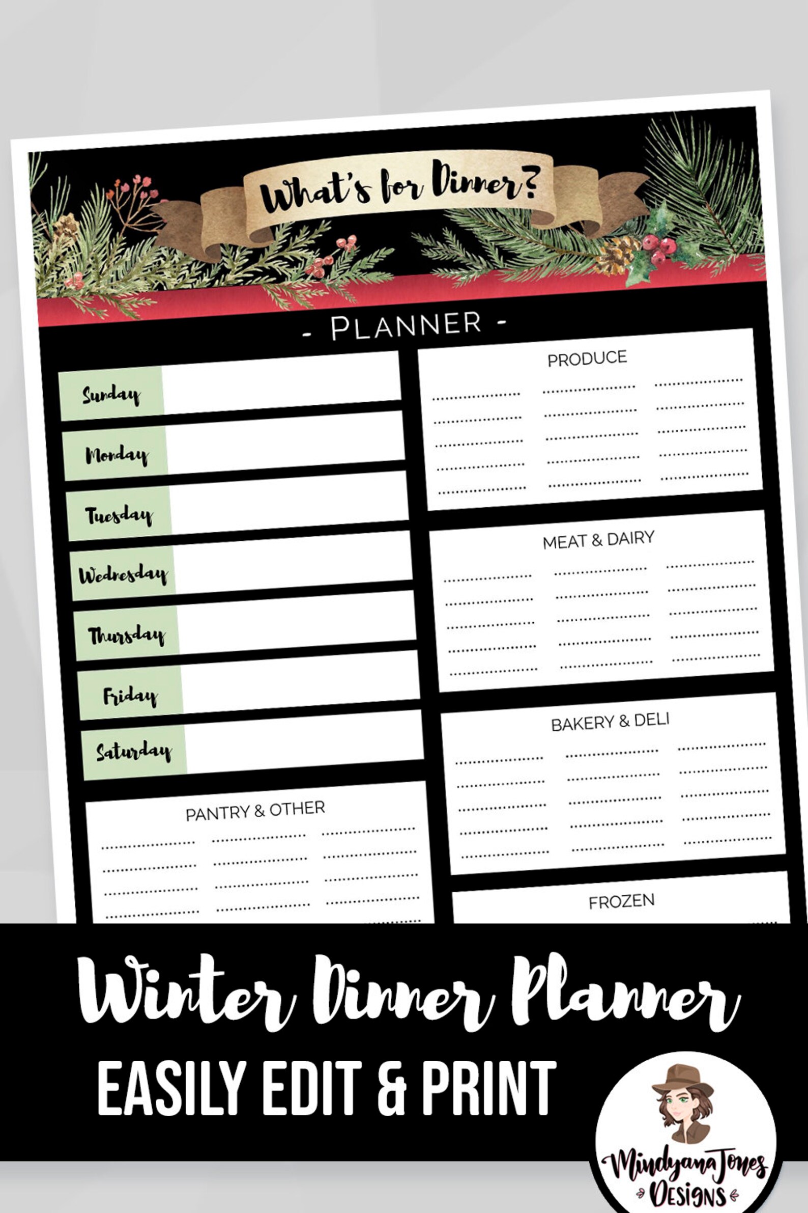 Printable Winter Dinner Menu Planner Grocery List - Etsy