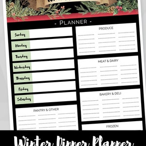 Printable Winter Dinner Menu | Planner | Grocery List | Christmas ...
