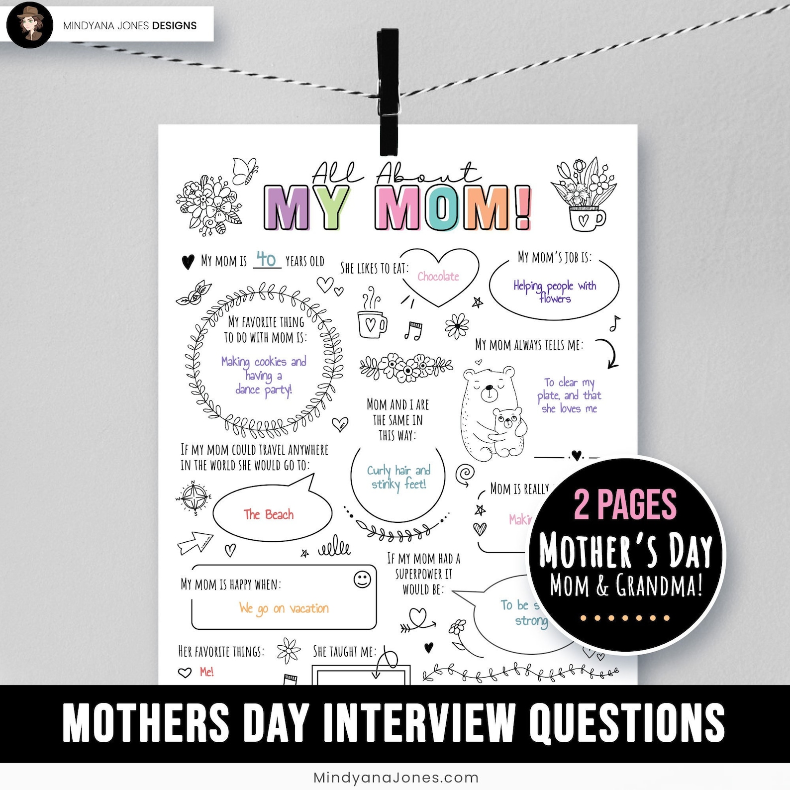 All About My Mom or Grandma Questions Mother's Day Kids | Etsy