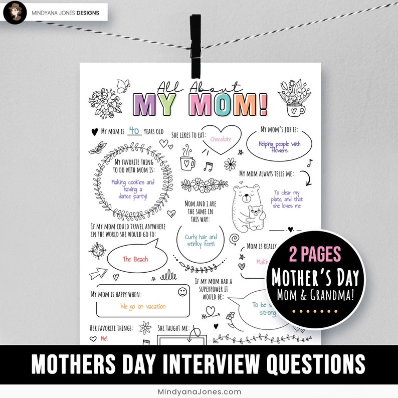 All About My Mom or Grandma Questions, Mother's Day Kids Interview Gift ...