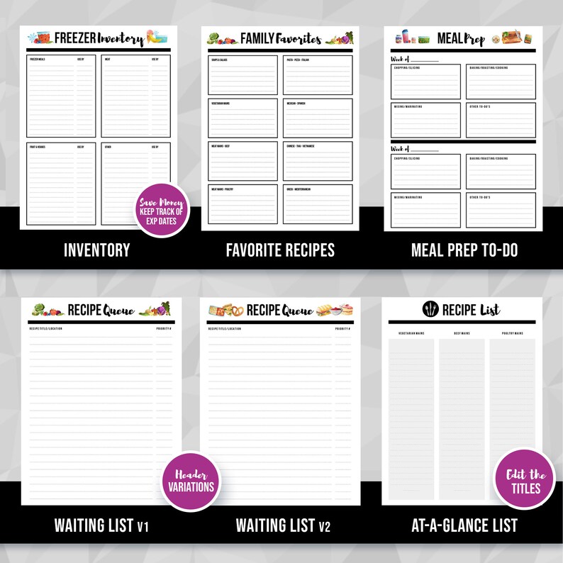 Menu & Kitchen Planning Binder Printable Recipe Meal Planner | Etsy