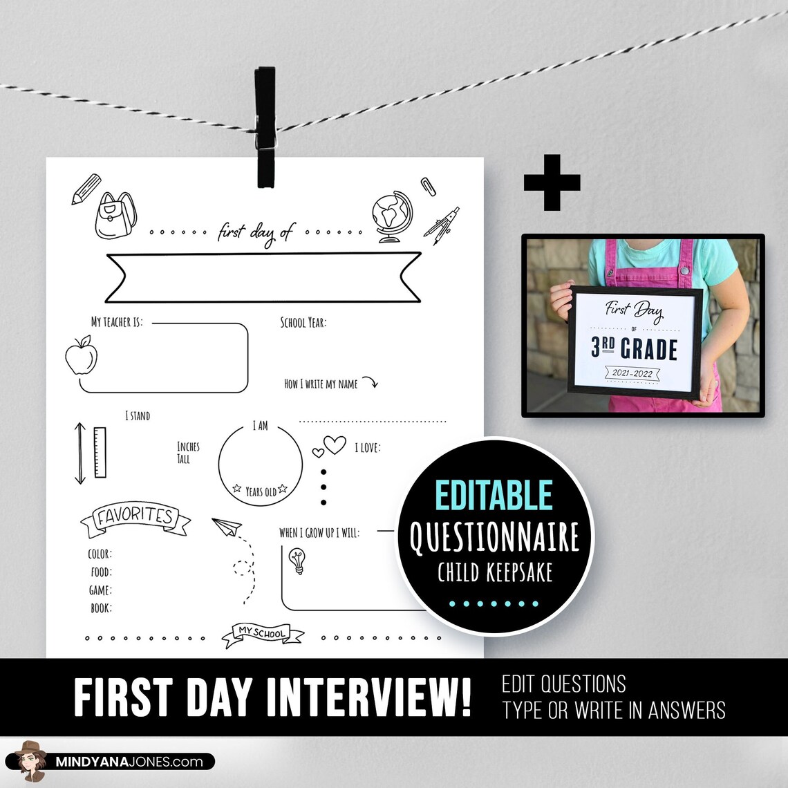 Editable First Day of School Interview & Sign Questions - Etsy