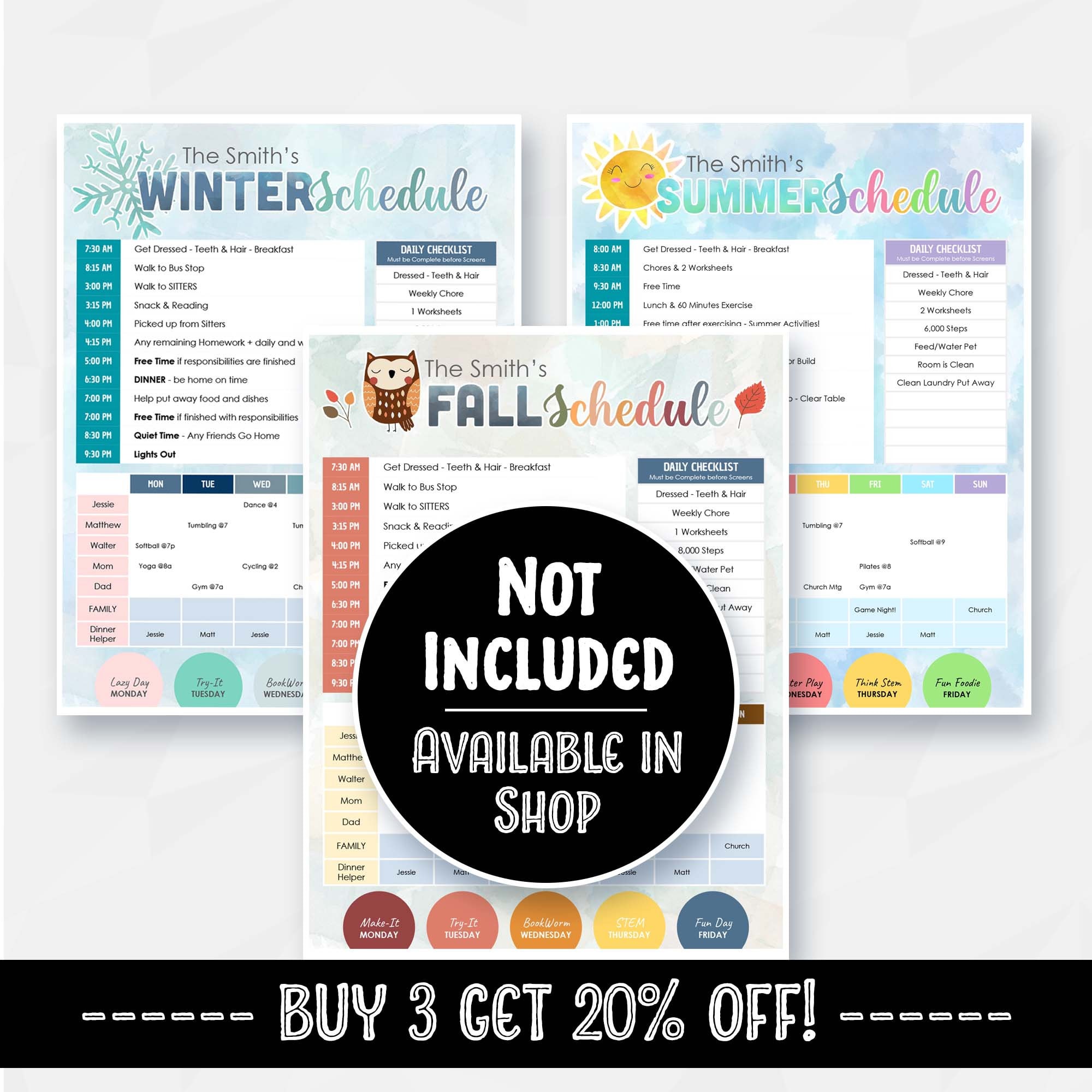 Family SPRING Schedule, Kids To-do List, Daily & Weekly Colorful Chore ...