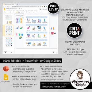 64 Weekly Chore Cleaning Cards Editable, Printable, Checklist for Kids ...