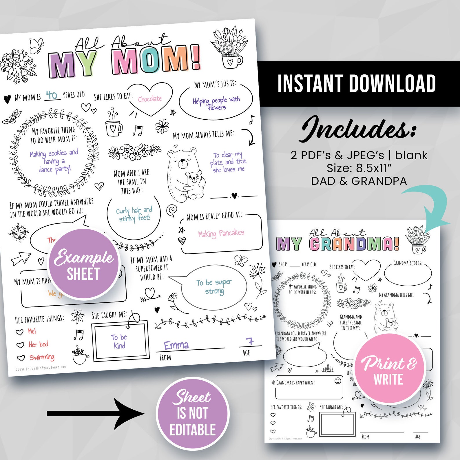 All About My Mom or Grandma Questions, Mother's Day Kids Interview Gift ...