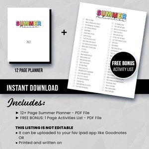 Kids Summer Planner Printable, Activity Bucket List, Goals, Daily ...