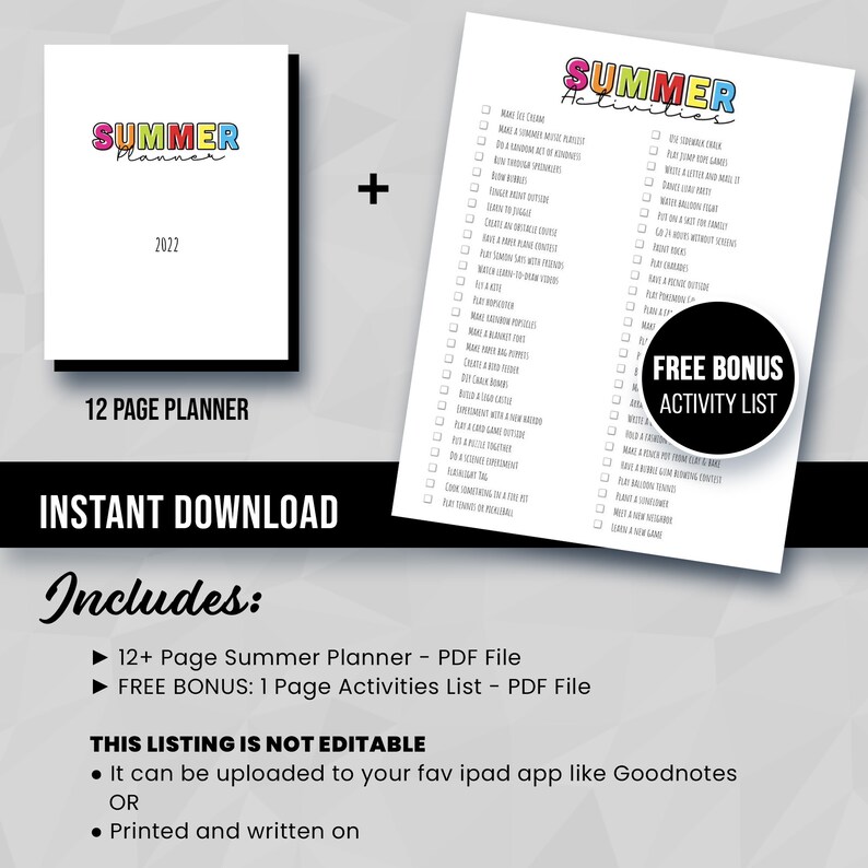 Kids Summer Planner Printable Activity Bucket List Goals - Etsy