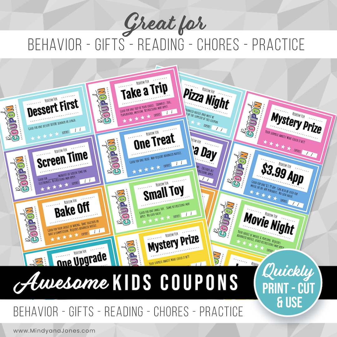 Kids Reward Coupon Cards, Printable Gifts for the Family, Motivational ...