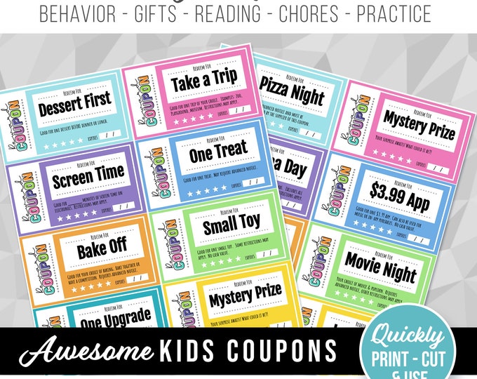 Kids Reward Coupon Cards, Printable Gifts for the Family, Motivational ...