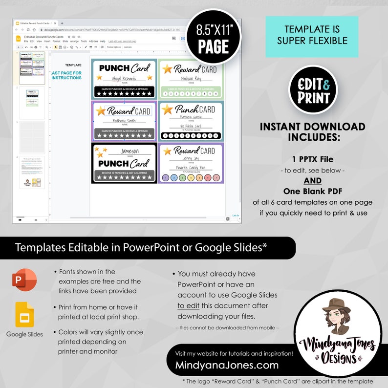 DIY Editable Reward Punch Cards Templates Add a School Logo - Etsy