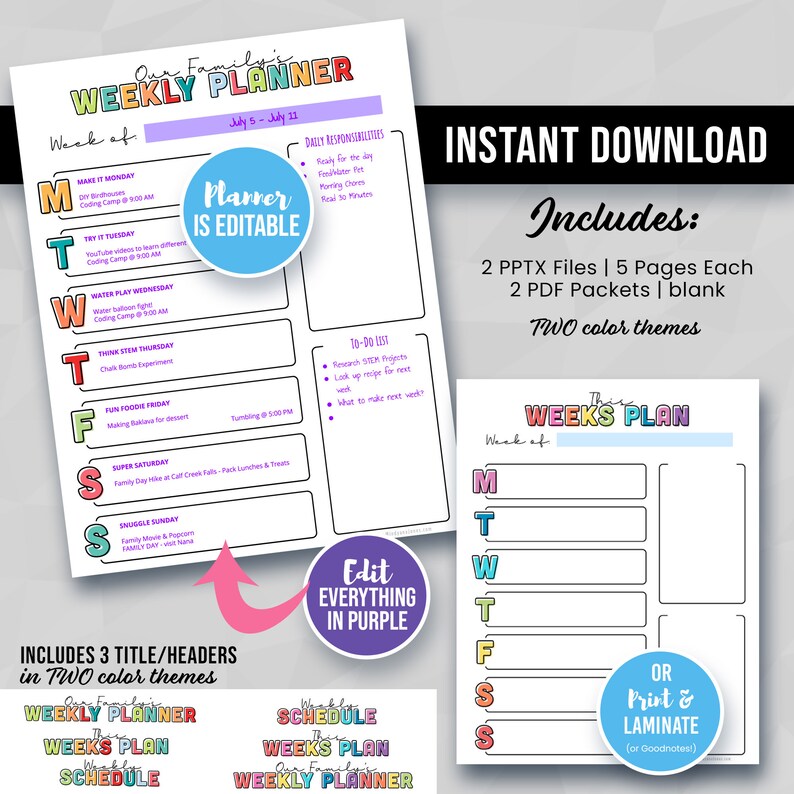 Family Weekly Planner Schedule Template Activities for Kids - Etsy