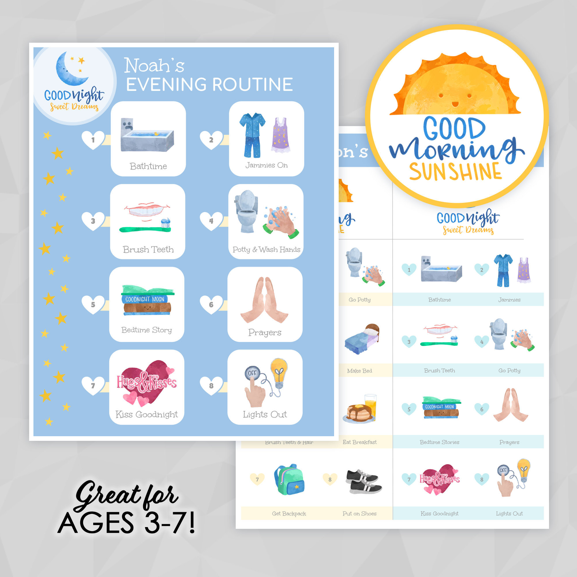 Morning & Evening Chart for Little Kids Toddler Child - Etsy