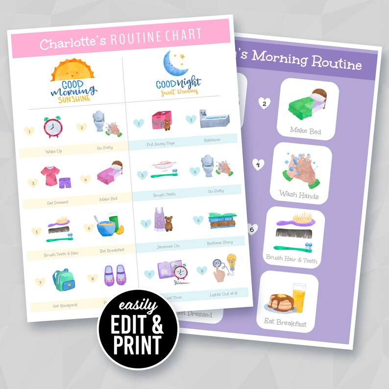 Morning & Evening Chart for Little Kids, Toddler Child Preschool ...