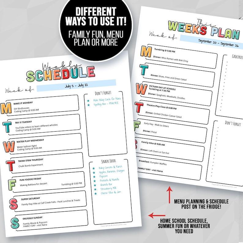 Family Weekly Planner Schedule Template Activities for Kids - Etsy