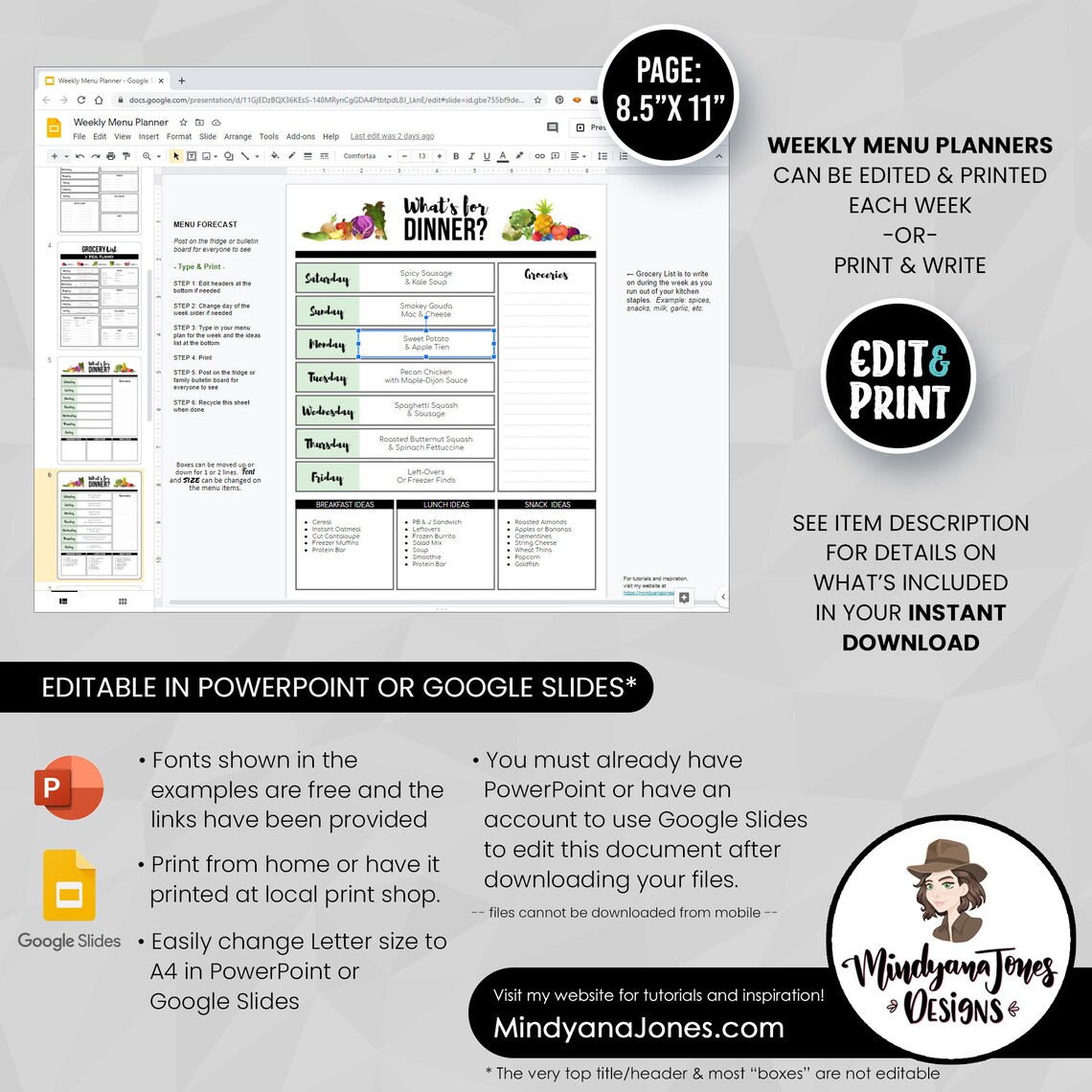 Editable Weekly Menu Planner Printable Daily Lunch Dinner - Etsy