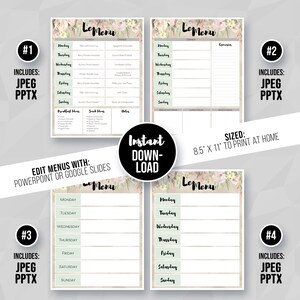 Printable Floral Menu, Planner, Grocery List, Neutral Colors, Weekly ...