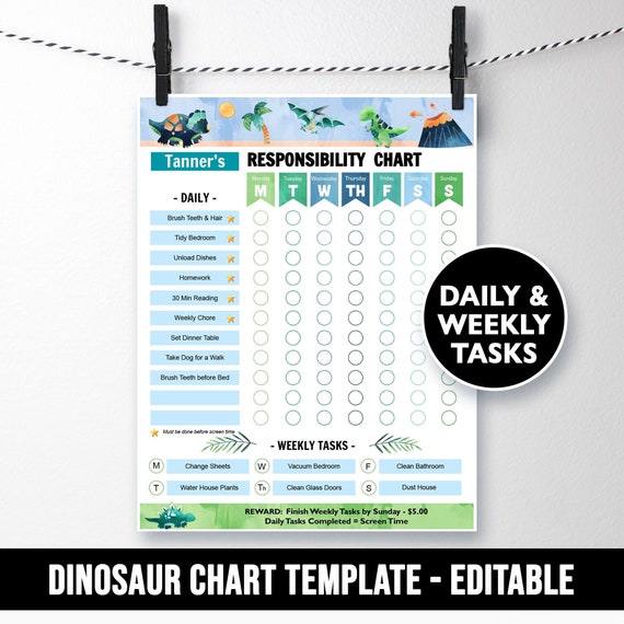 DIY Accountability Chart Editable PDF Customizable Chores Dinosaur ...