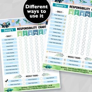 Editable Dinosaur Chore Chart, Kids Weekly & Daily Tasks ...