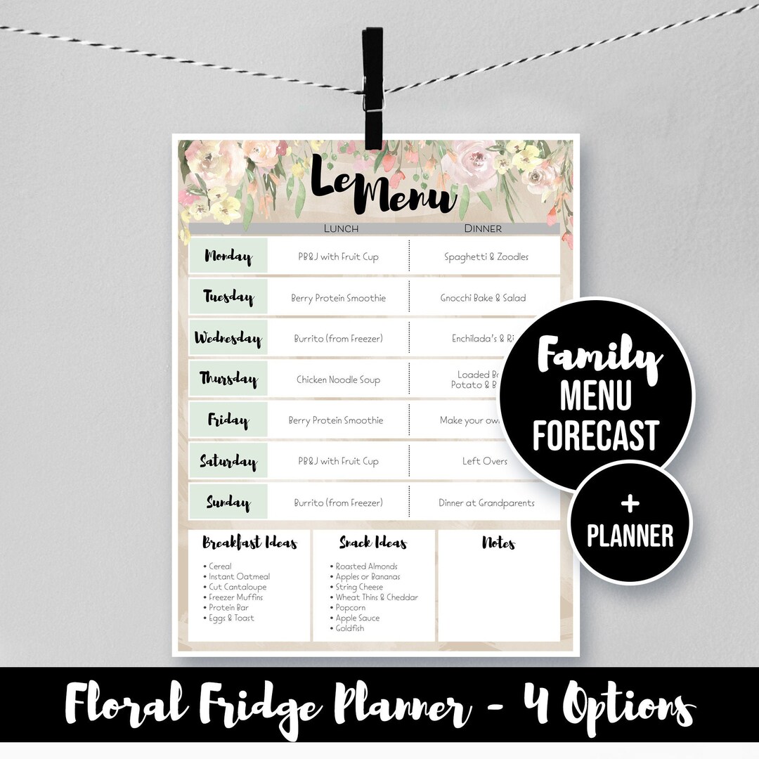 Printable Floral Menu, Planner, Grocery List, Neutral Colors, Weekly ...