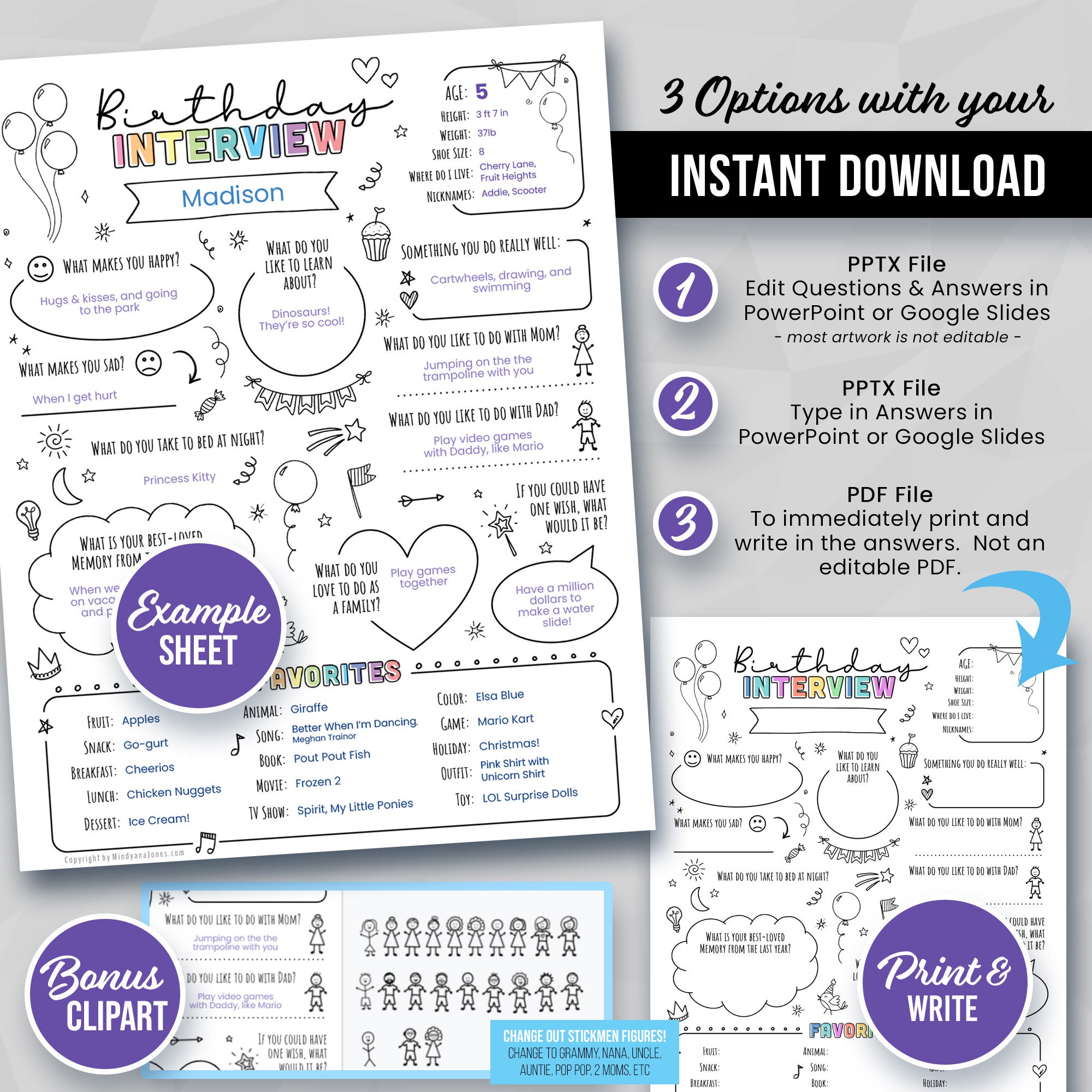 Editable Kids Birthday Interview, Yearly Questions Keepsake, Customize ...