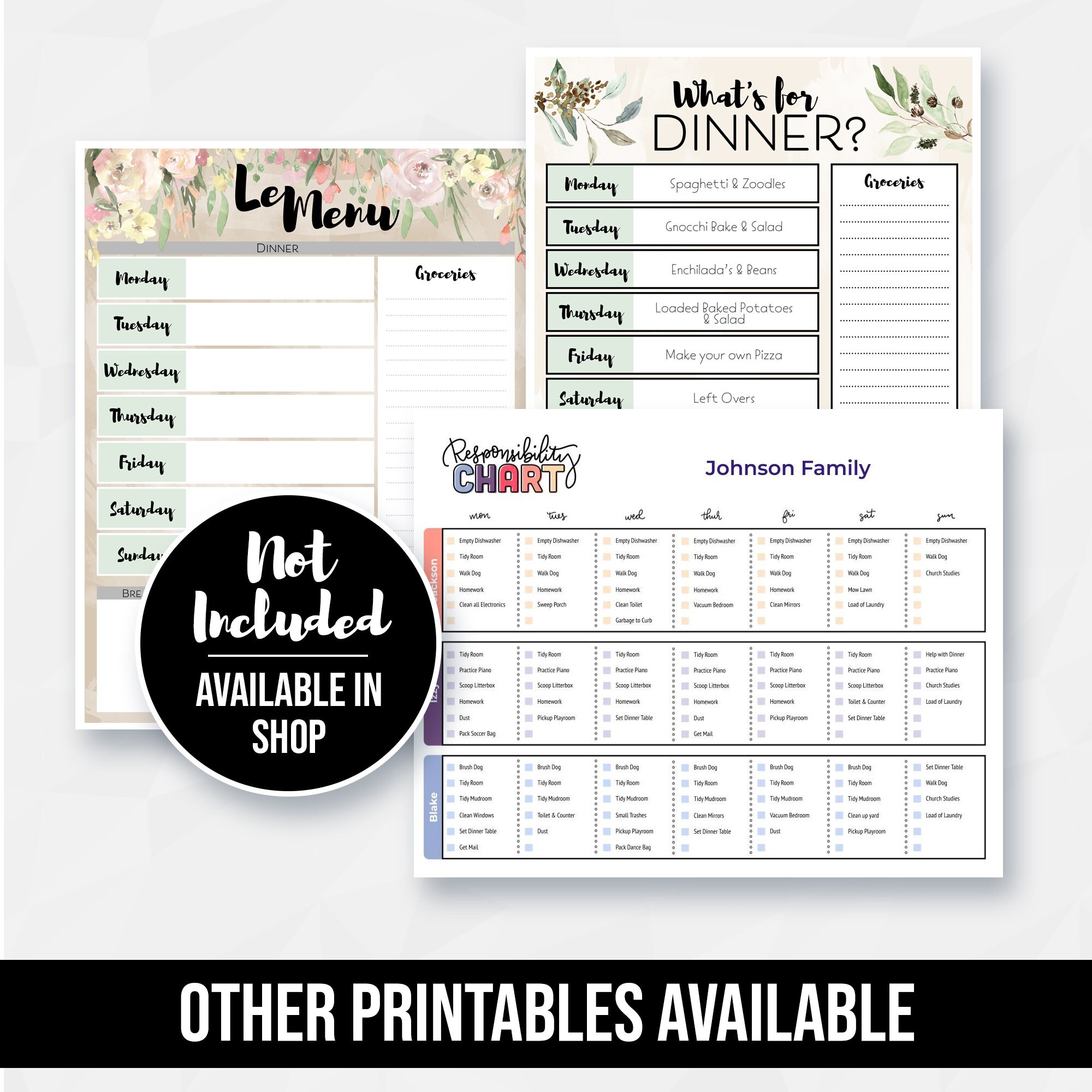 Editable Weekly Menu Planner Printable Daily Lunch Dinner - Etsy