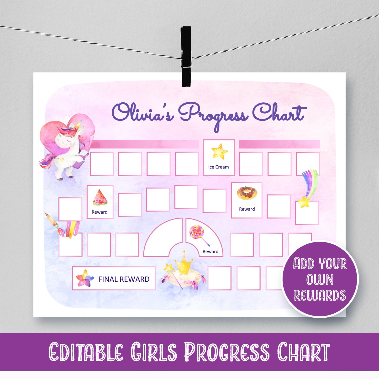 Unicorn Progress Chart for Girls Reading Teeth Brushing - Etsy