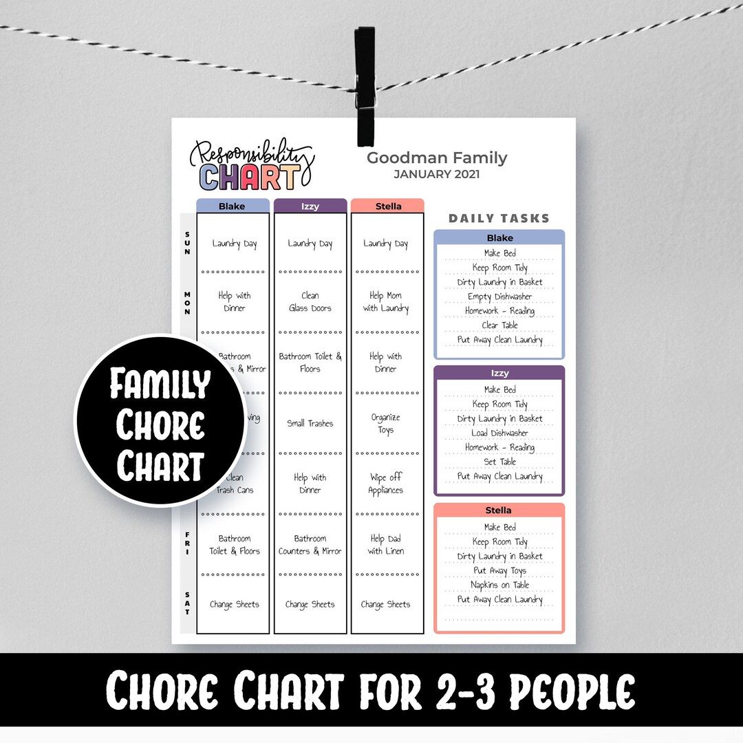 2-3 Multiple Kids & Family Chore Charts | Instant Download | Printable ...