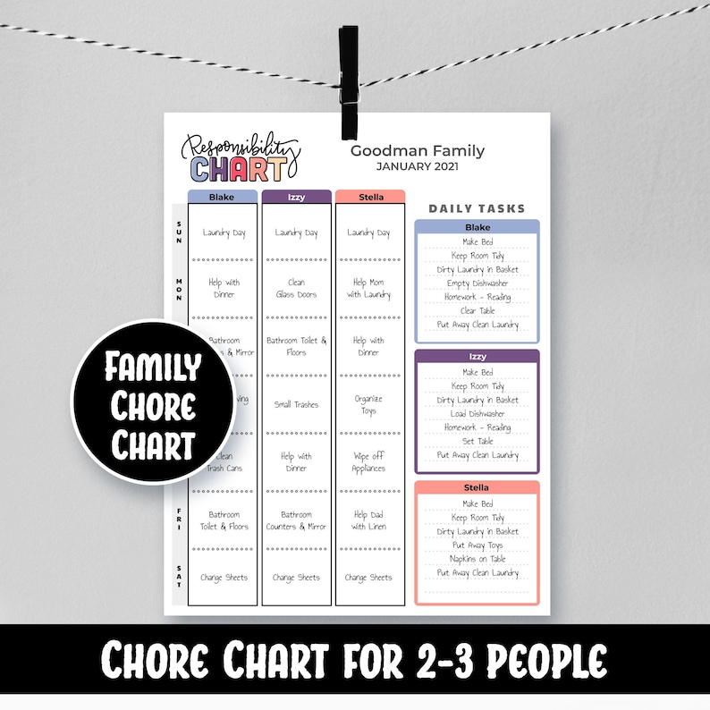 2-3 Multiple Kids & Family Chore Charts | Instant Download | Printable ...