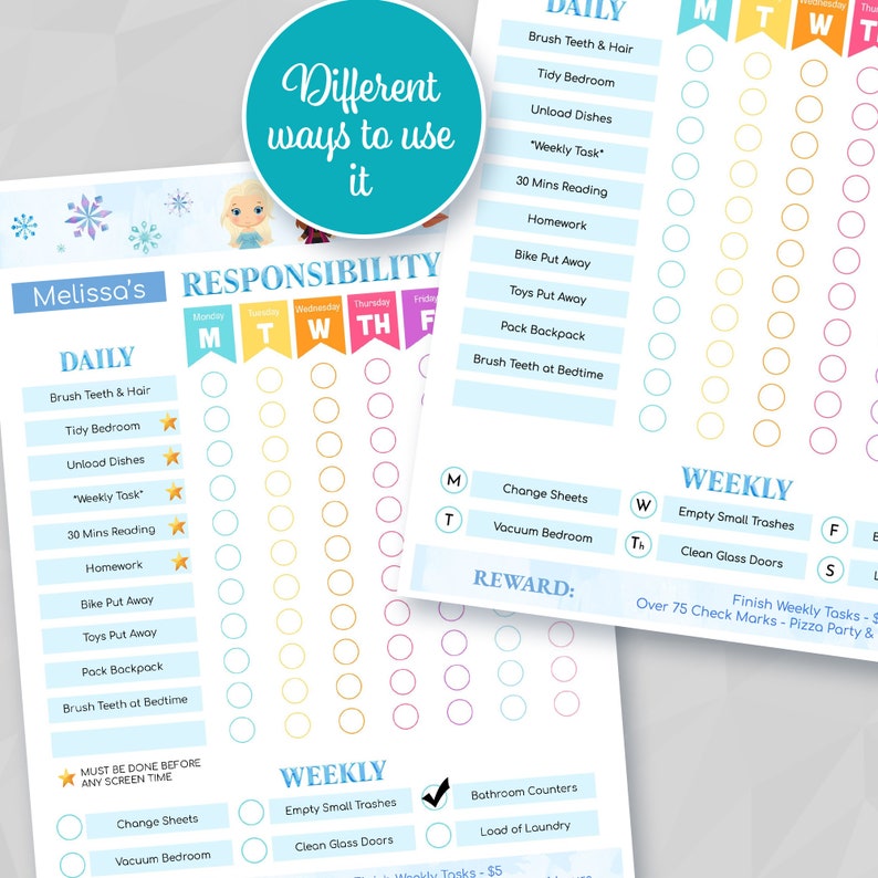 Princess Chore Chart for Kids Weekly & Daily Tasks - Etsy